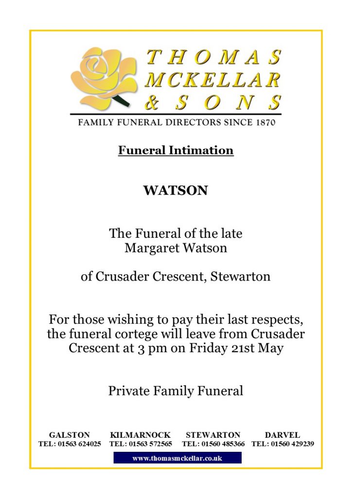 Funeral Notices | Thomas McKellar & Sons | Funeral Services Ayrshire