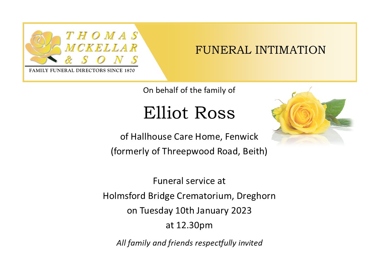 Funeral Notices | Thomas McKellar & Sons | Funeral Services Ayrshire