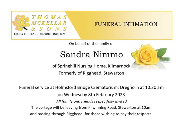 Funeral Notices | Thomas McKellar & Sons | Funeral Services Ayrshire