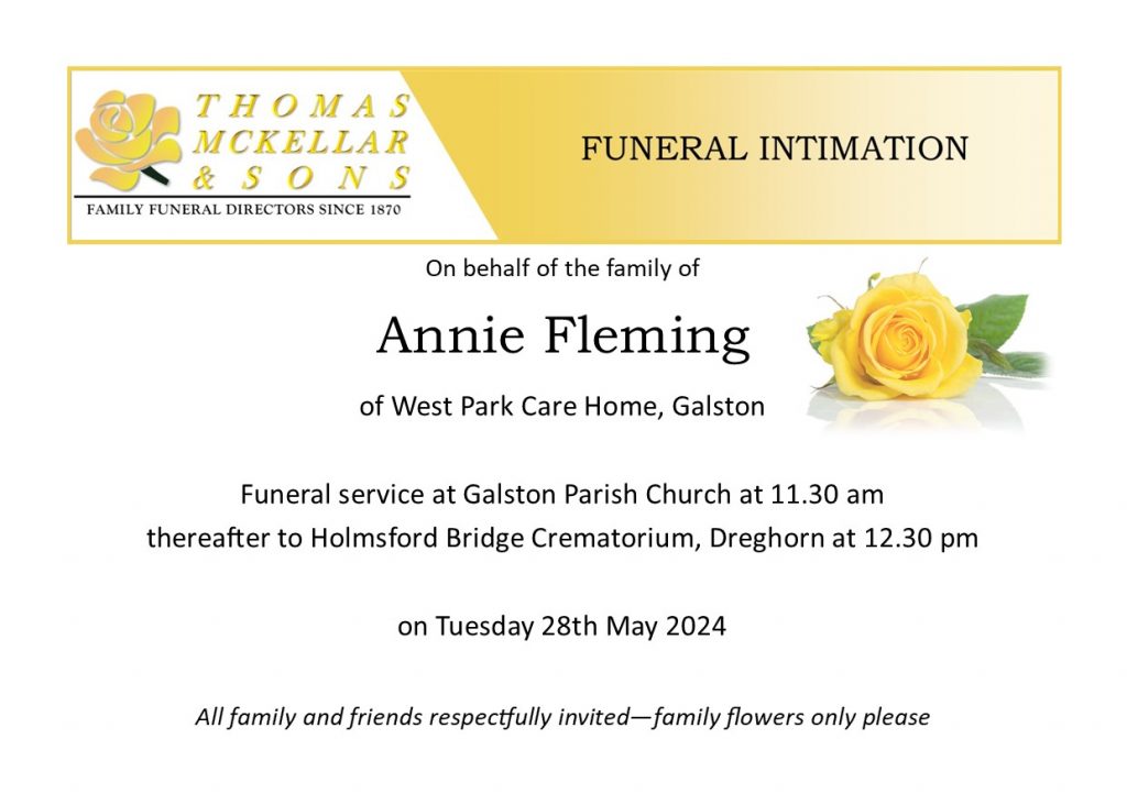Funeral Notices | Thomas McKellar & Sons | Funeral Services Ayrshire