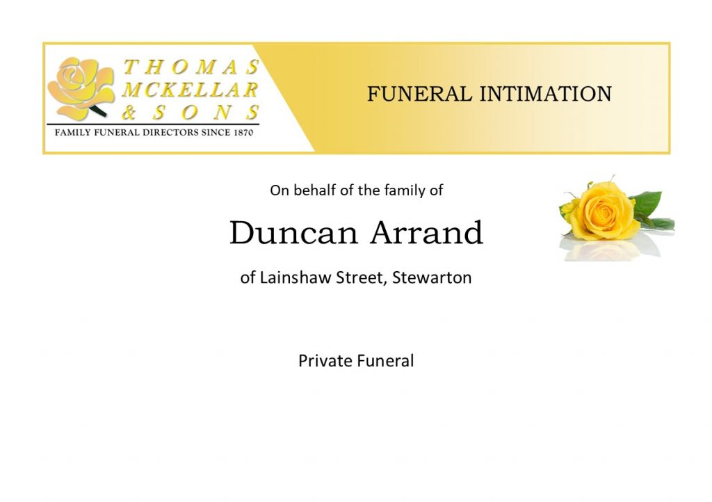 Funeral Notices | Thomas McKellar & Sons | Funeral Services Ayrshire